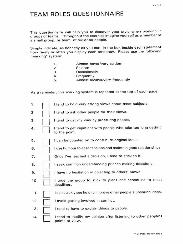 Team Roles Questionnaire | PDF