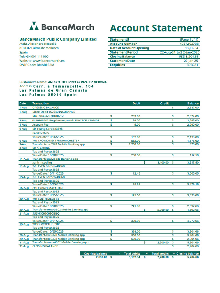 Bank Account Statement 2 | PDF
