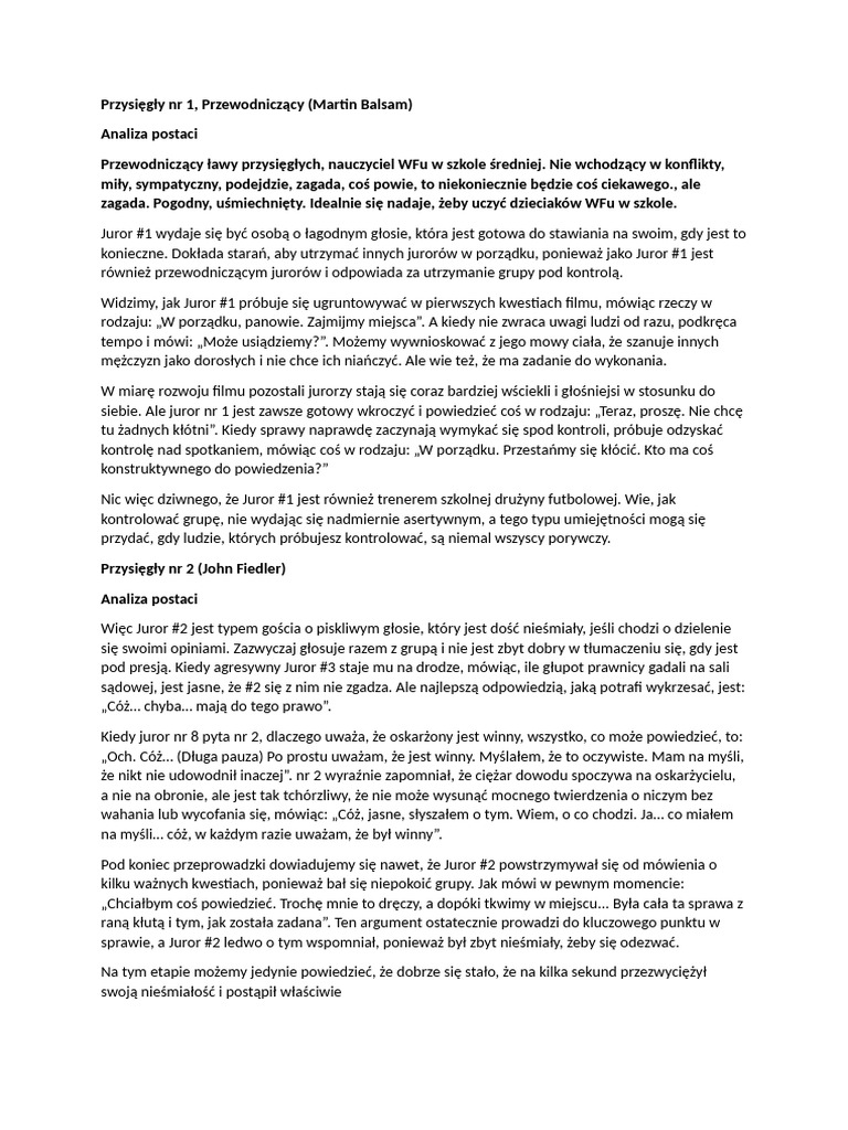 Opisy Przysięgłych W 12 Gniewnych Ludziach | PDF