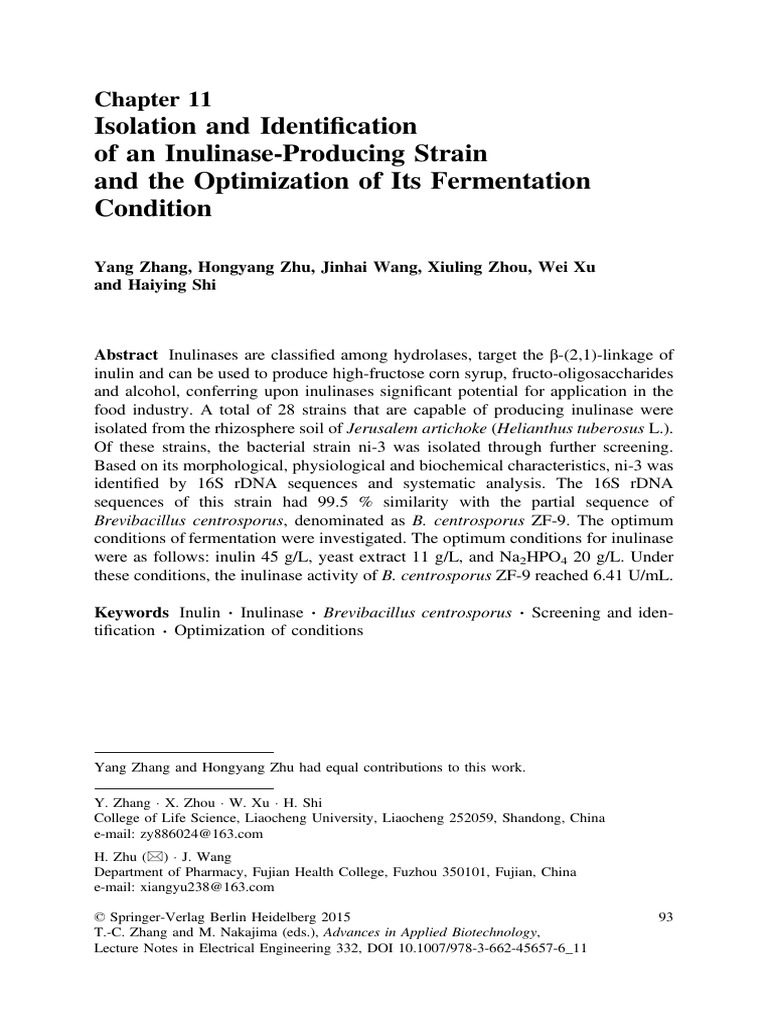 012 Chapter 11 Isolation And Identification Of An Inulinase Producing Strain And The