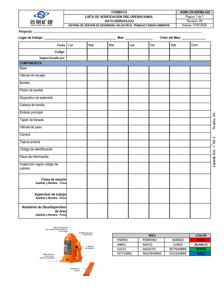 SGMC-FR-SSOMA-022 Check List Gato Hidraulico | PDF