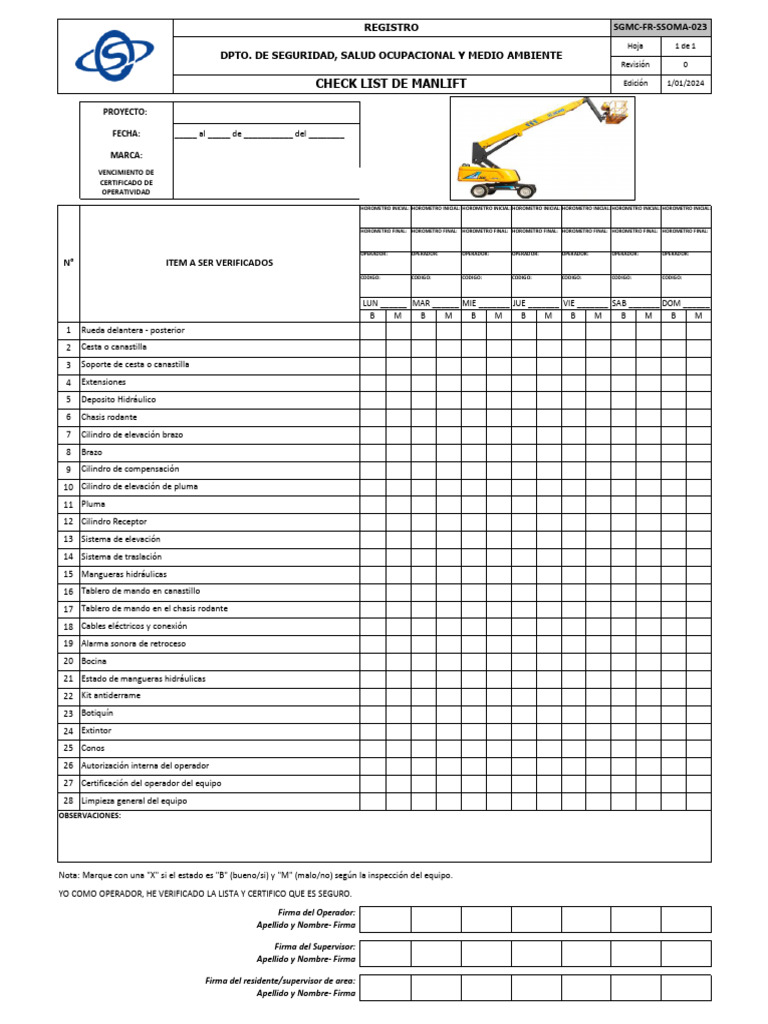 Check List de Manlift y Certificación | PDF