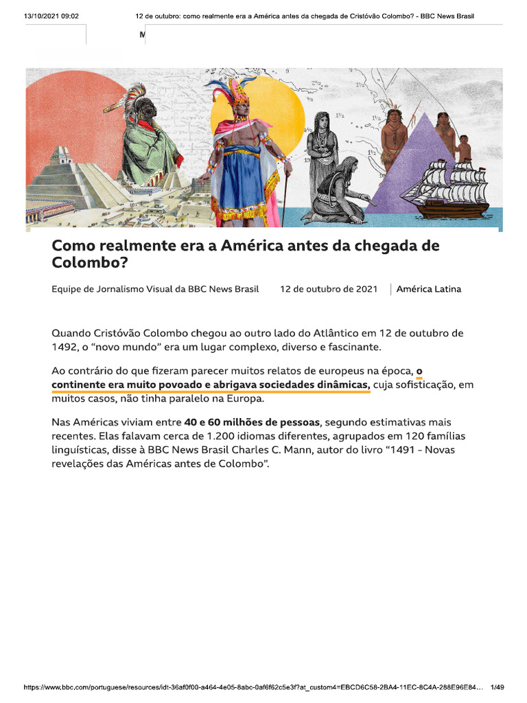 Como Realmente Era A América Antes Da Chegada de Colombo | PDF