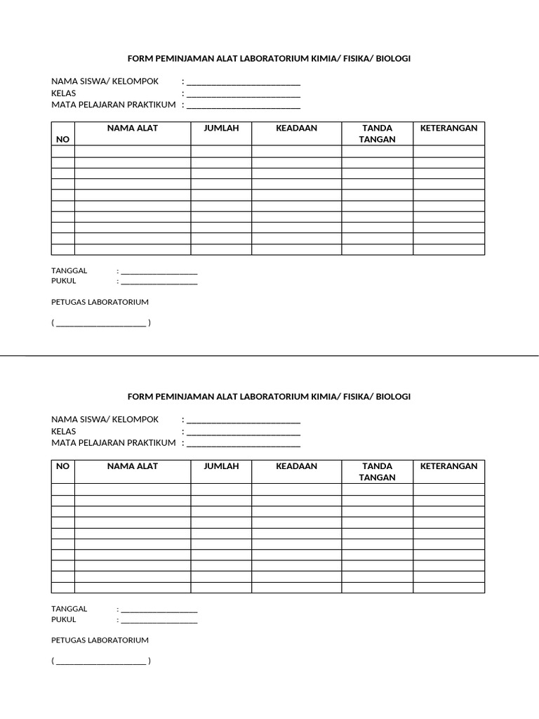 Form Peminjaman Alat Utk Siswa | PDF