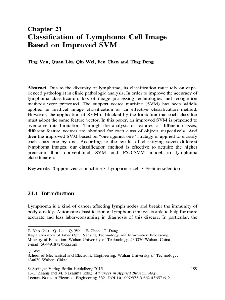 023-Chapter 21 Classification of Lymphoma Cell Image Based On Improved SVM | PDF | Support ...