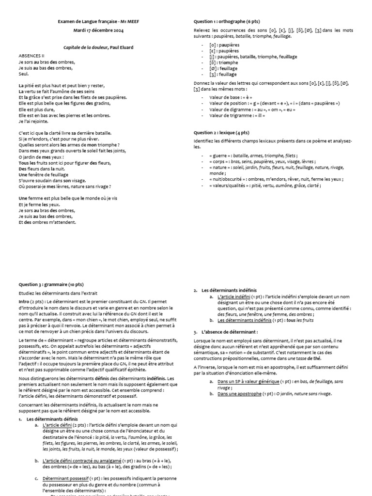 Examen M1 MEEF : Poésie et Langue Française | PDF | Adjectif ...