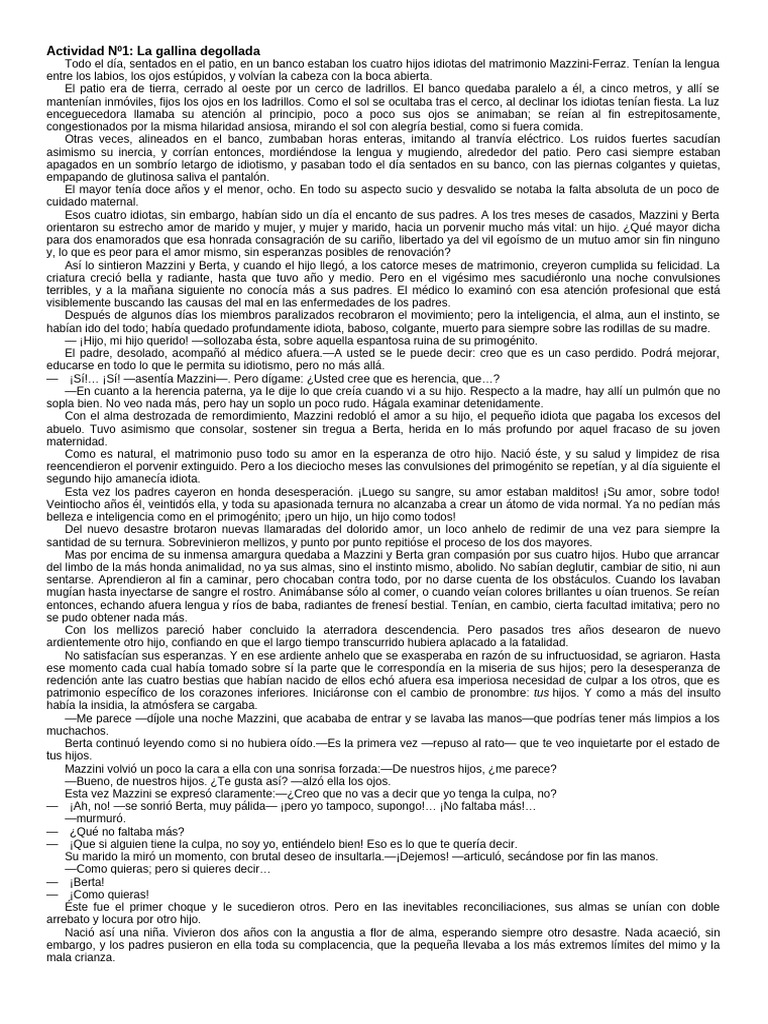 Actividades de La Gallina Degollada | PDF | Amor