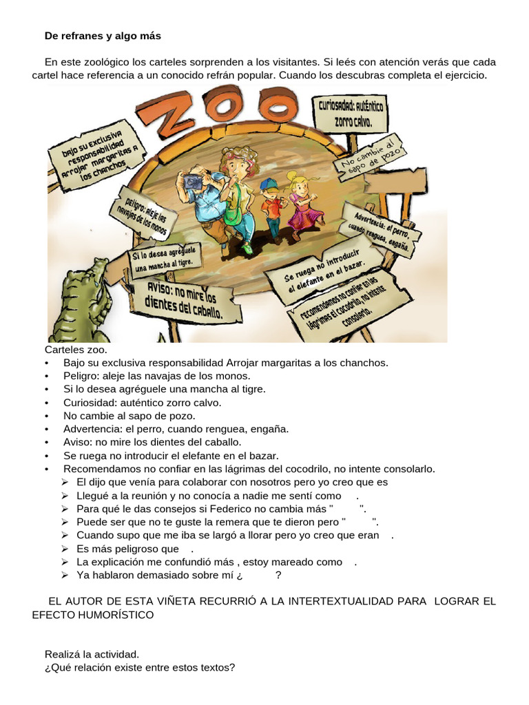 Refranes y textos humorísticos en el zoo | PDF