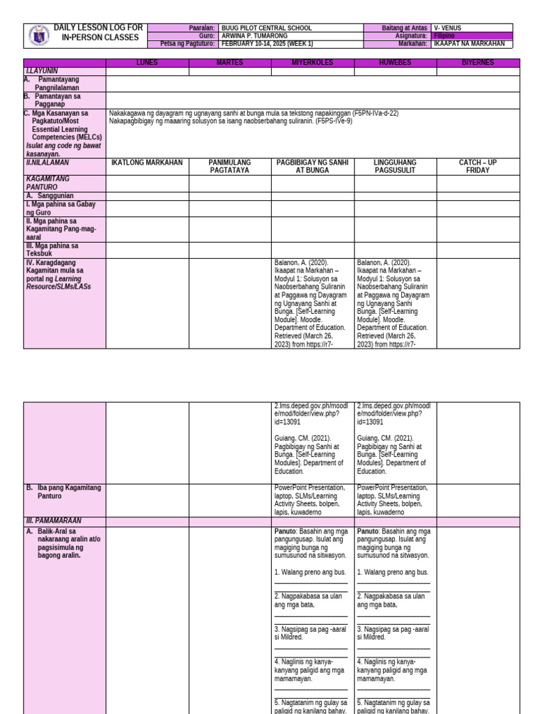 G5 Q4W1 DLL FILIPINO MELCs 1 | PDF