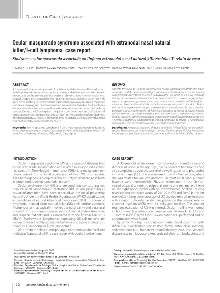 Artigo 2012 - Ocular Masquerade Syndrome Associated With Extranodal Nasal Natural Killer:T-cell ...