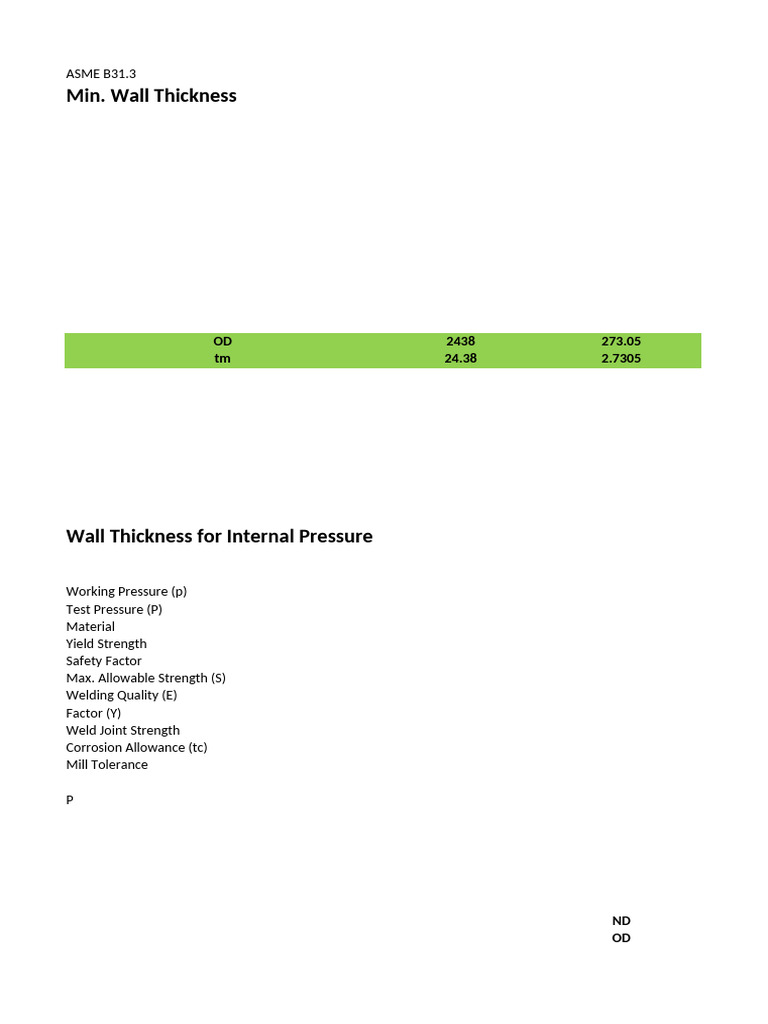 ASME B31.3 Wall Thickness Calculations | PDF | Pipe (Fluid Conveyance ...