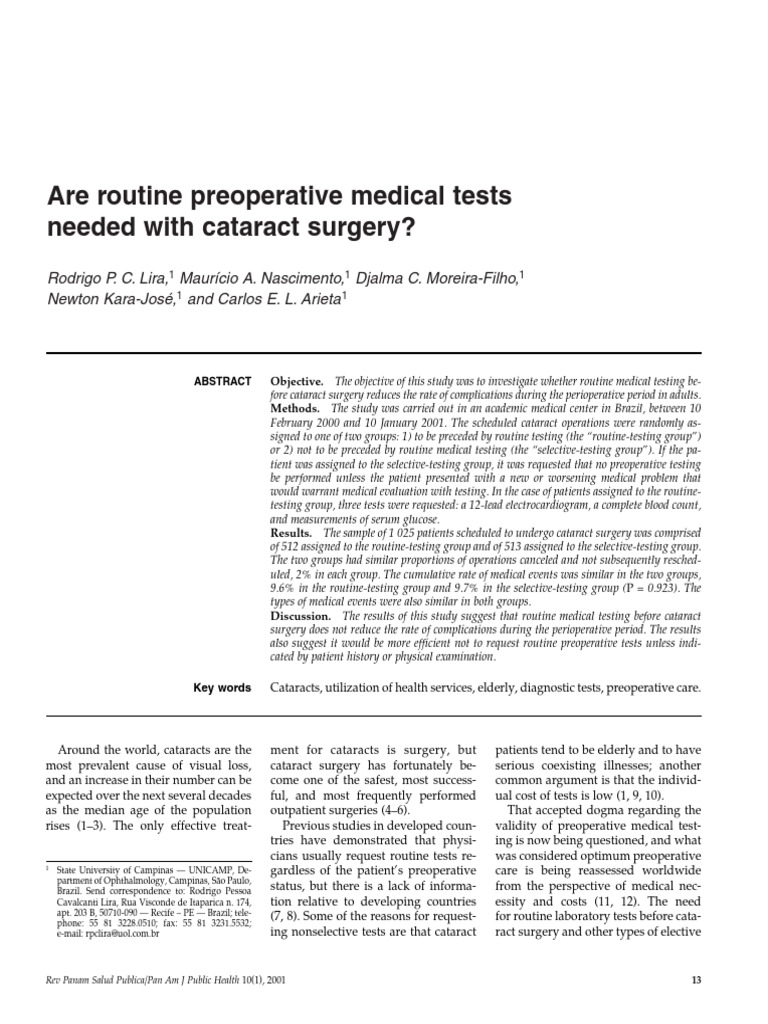 Artigo 2001 - Are Routine Preoperative Medical Tests Needed With ...
