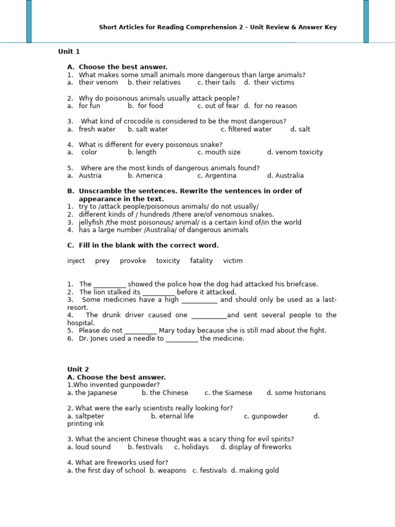 Short Articles For Reading Comprehension 2 Unit Test | PDF | Phoenicia ...