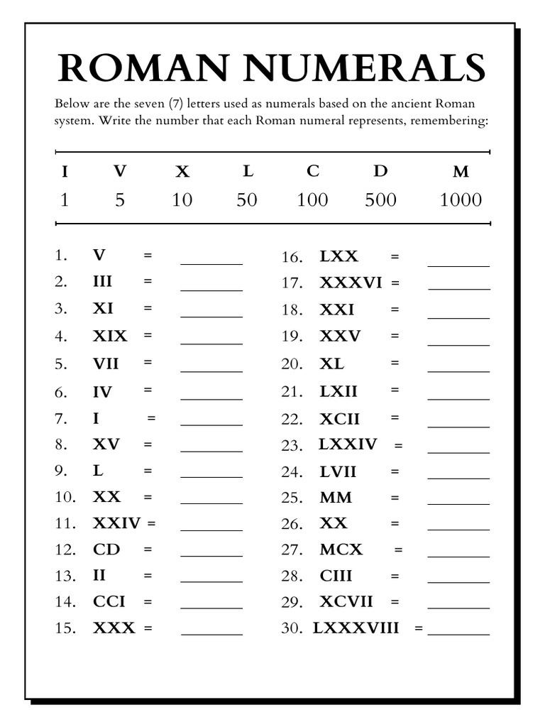 Reading Roman Numerals - Activity | PDF