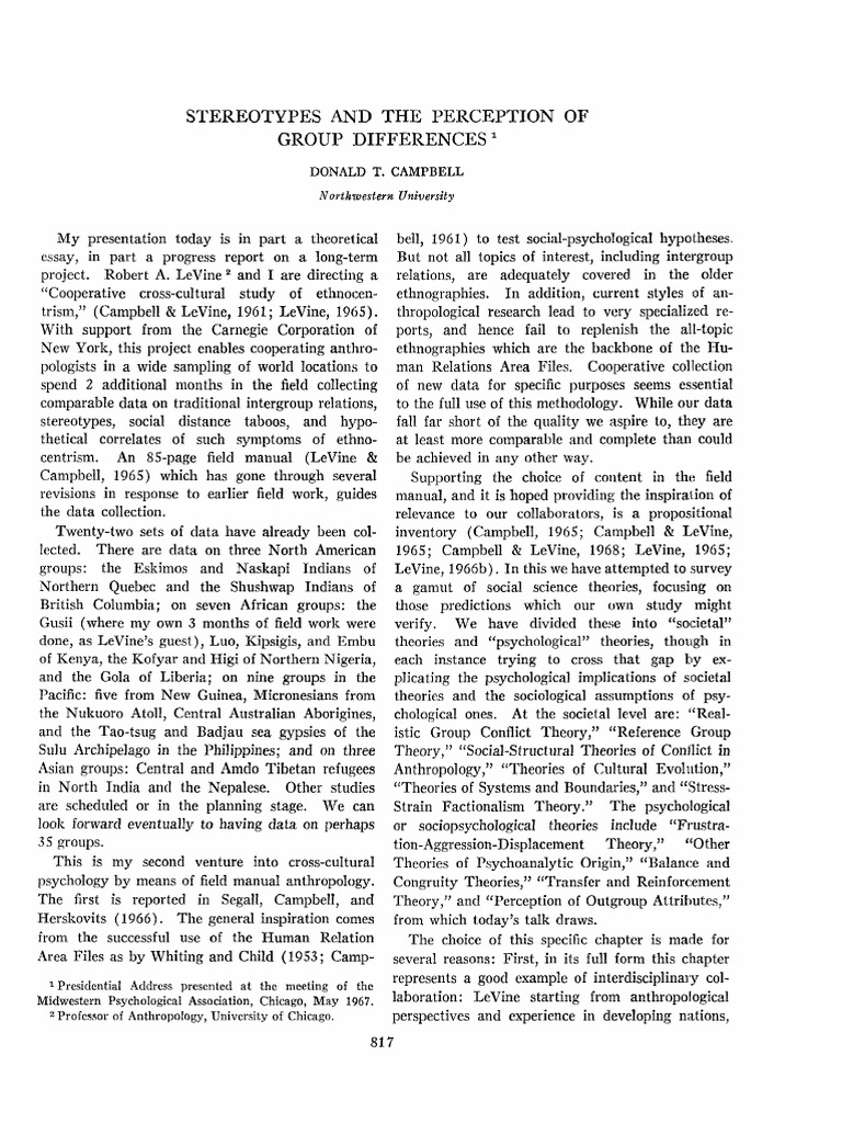 Campbell 1967 | PDF | Stereotypes | Perception
