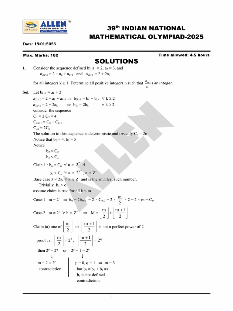 Inmo 2025 Answer Key Paper Solution | PDF