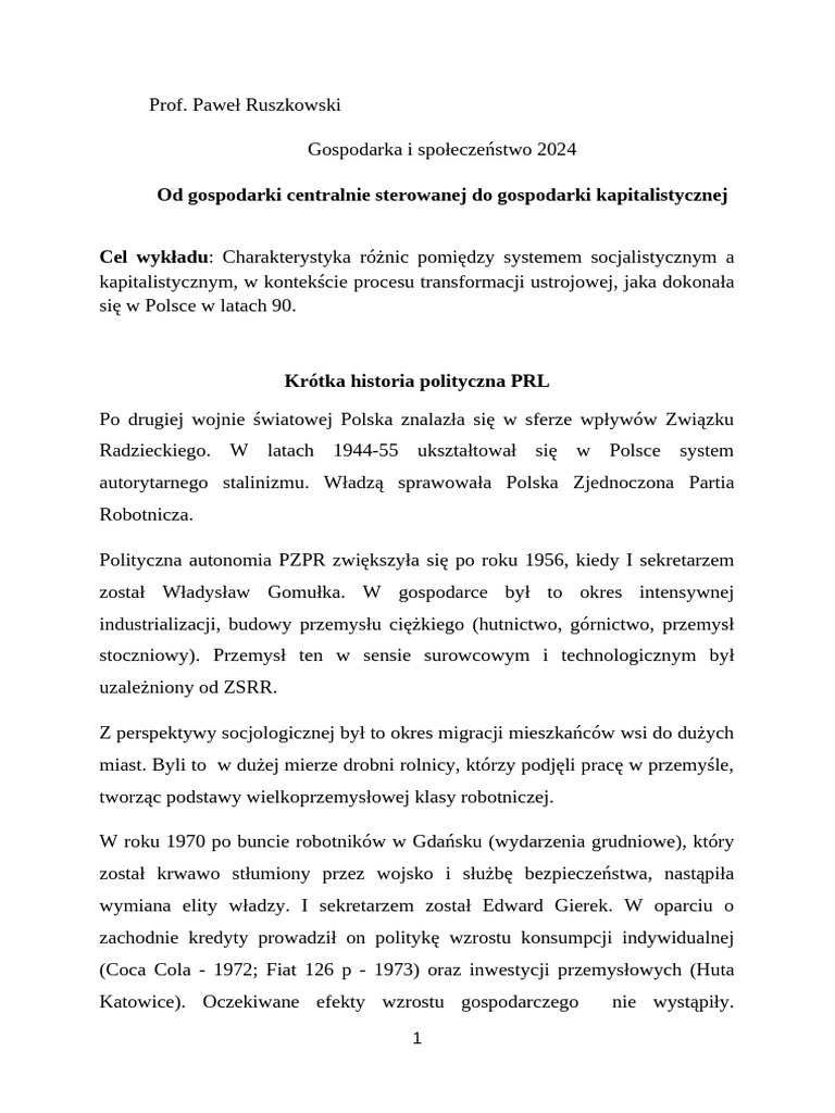 GiS 2024, Od Socjalizmu Do Kapitalizmu | PDF