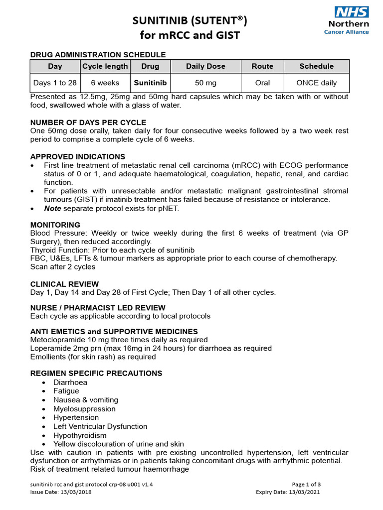 Sunitinib RCC and GIST Protocol CRP 08 U001 v1.4 | PDF | Drugs ...