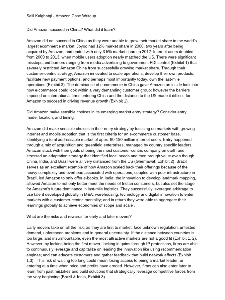 Amazon's Challenges in Emerging Markets | PDF | E Commerce | China