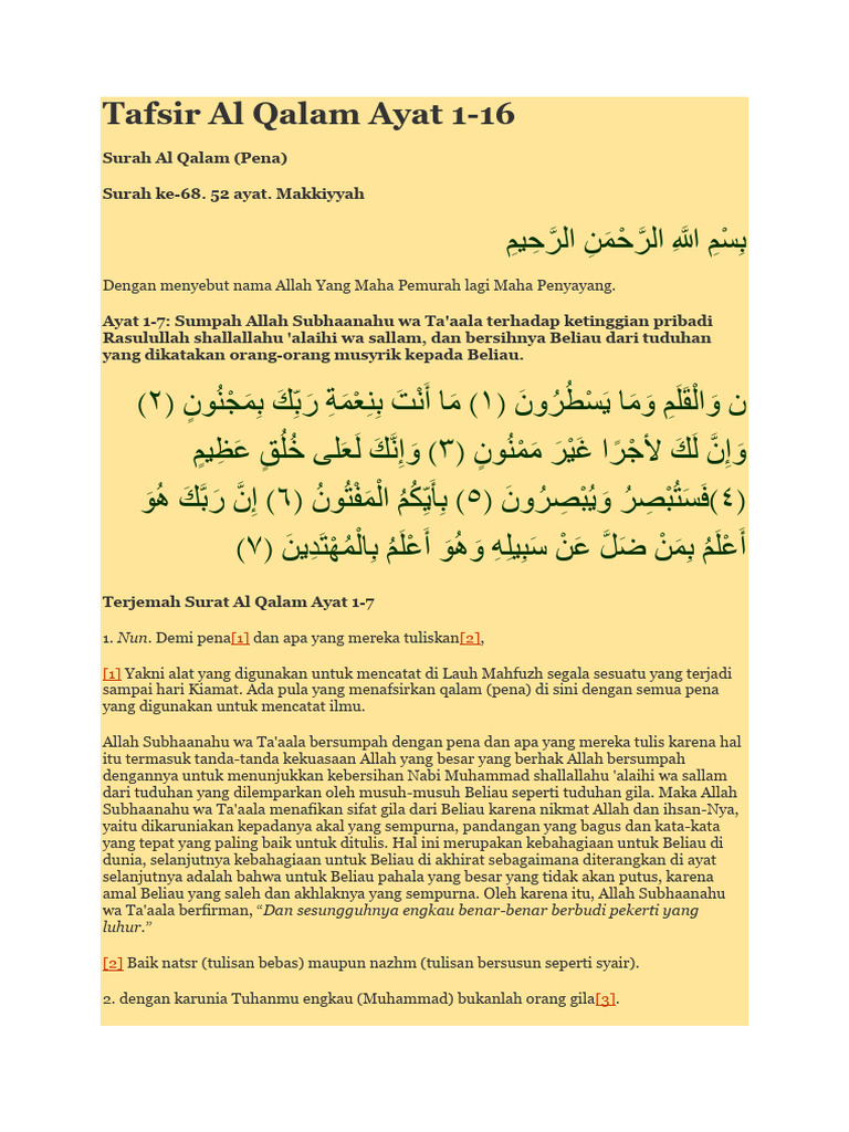 Tafsir Al Qalam: Sumpah dan Akhlak Nabi | PDF