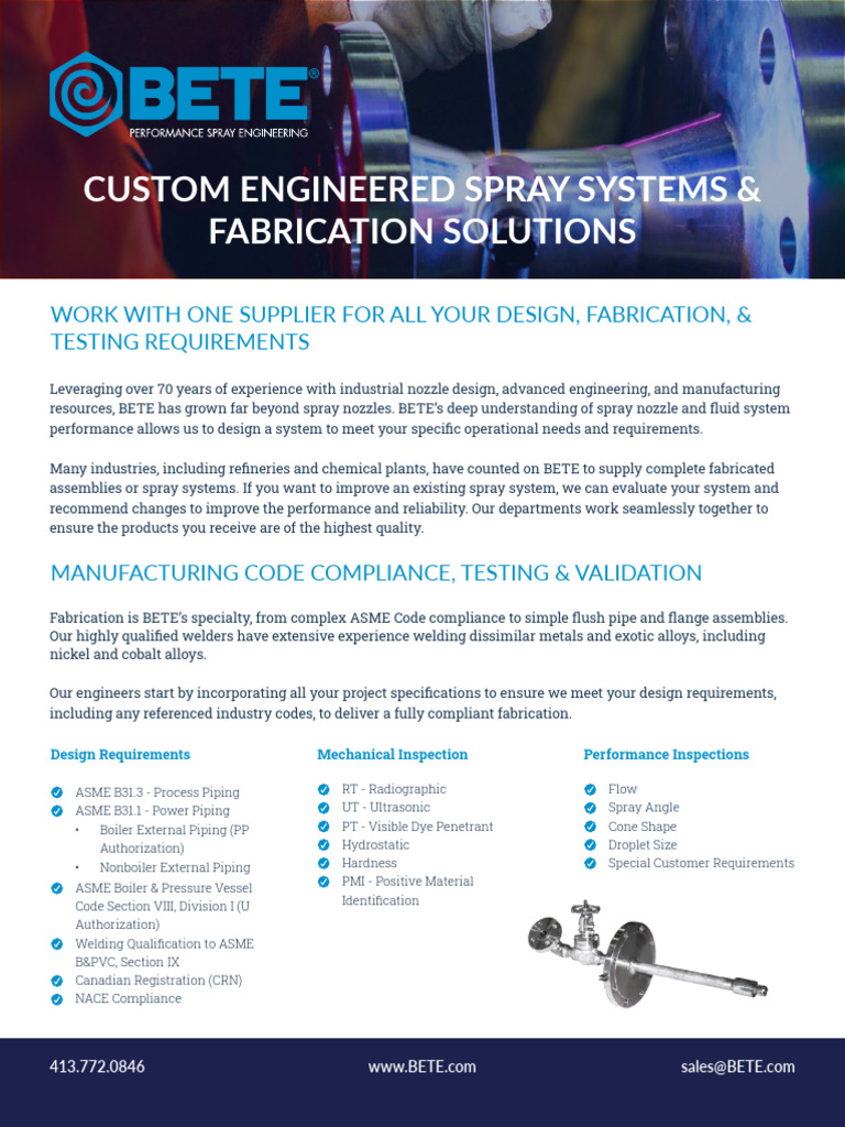 BETE Custom Engineered Spray Systems Fabrication Solutions Line Card ...