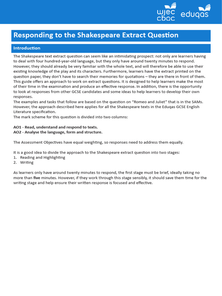 GCSE Shakespeare Extract Guide | PDF | Characters In Romeo And Juliet
