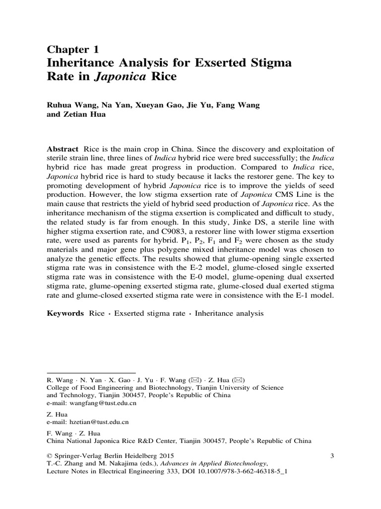 Inheritance of Stigma Exsertion in Japonica Rice | PDF | Akaike ...
