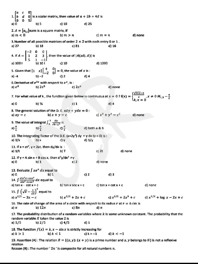 Matrix and Calculus Problem Set | PDF | Matrix (Mathematics) | Trigonometric Functions