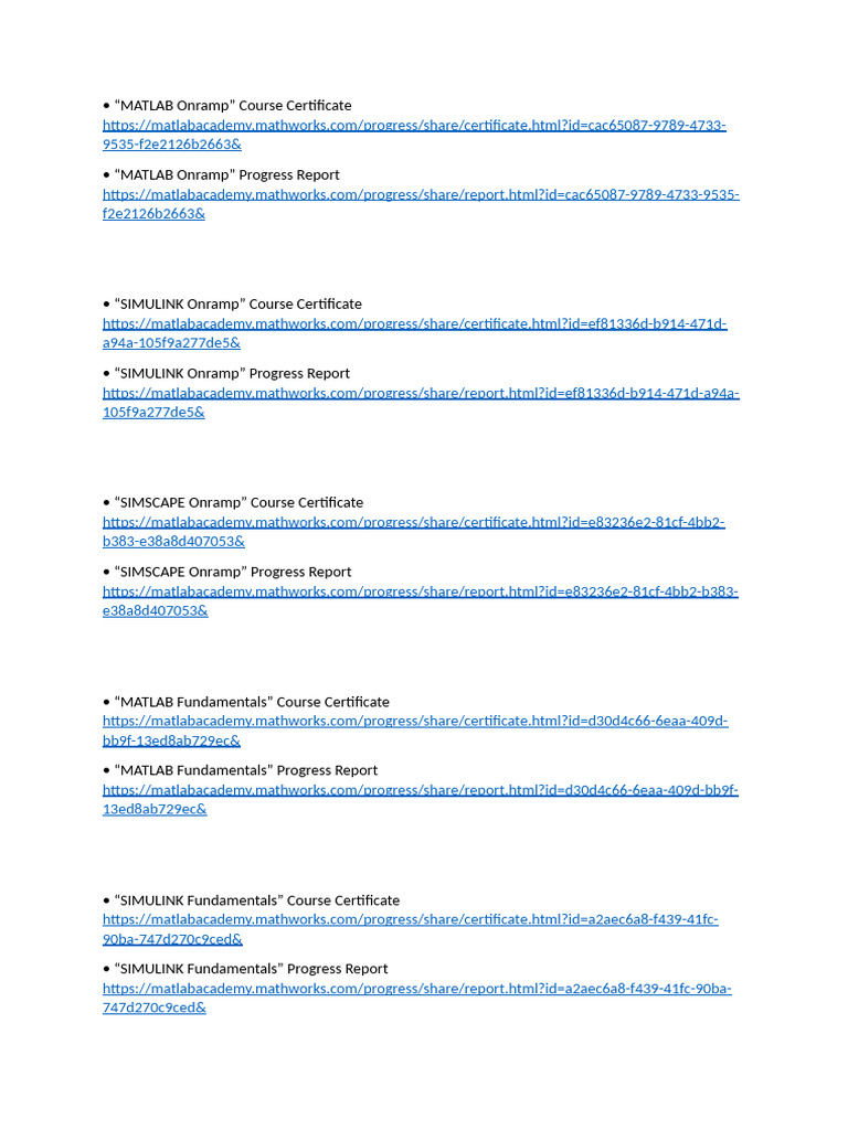 Matlab - Course Certificate&Progress Report | PDF