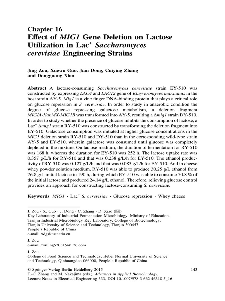 087-Chapter 16 Effect of MIG1 Gene Deletion On Lactose Utilization in Lac+ Saccharomyces ...
