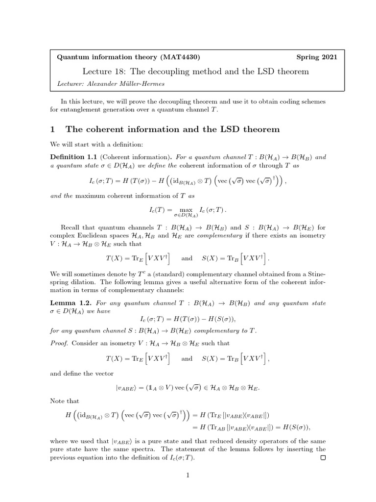 lecture18ver2 | PDF | Quantum Entanglement | Euclidean Space