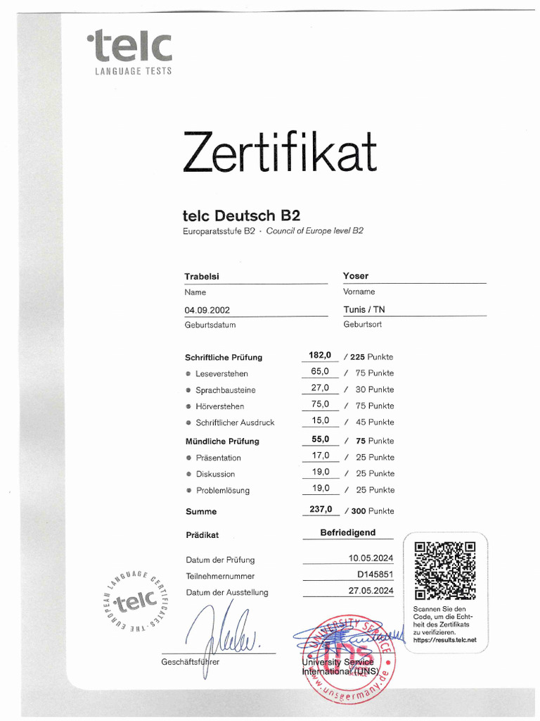 B2-Zertifikat - Yoser Trabelsi | PDF