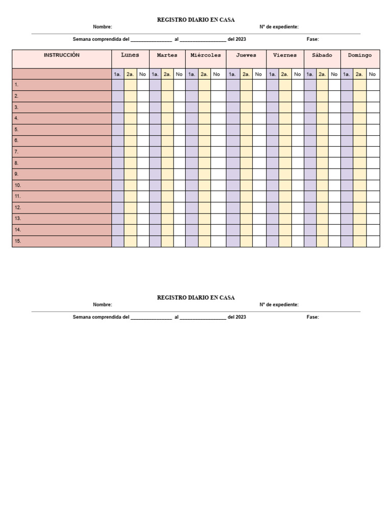 Registro Diario de Actividades en Casa | PDF