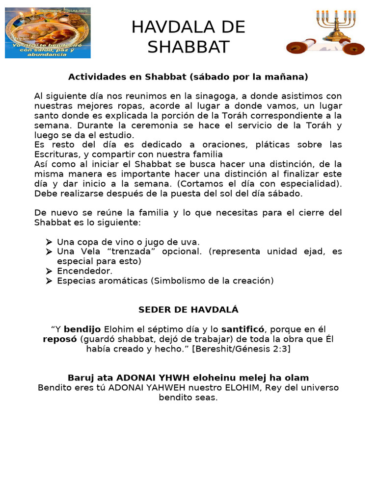 Cierre de Shabbat: Ceremonia de Havdalá | PDF