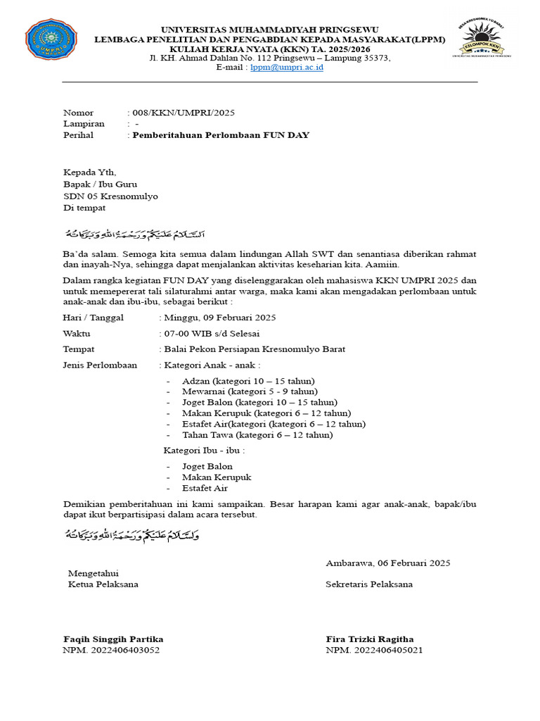 Surat Undangan FUN DAY | PDF