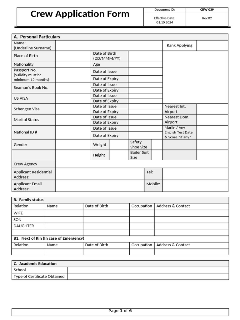 Crew Application Form Template | PDF | Ships