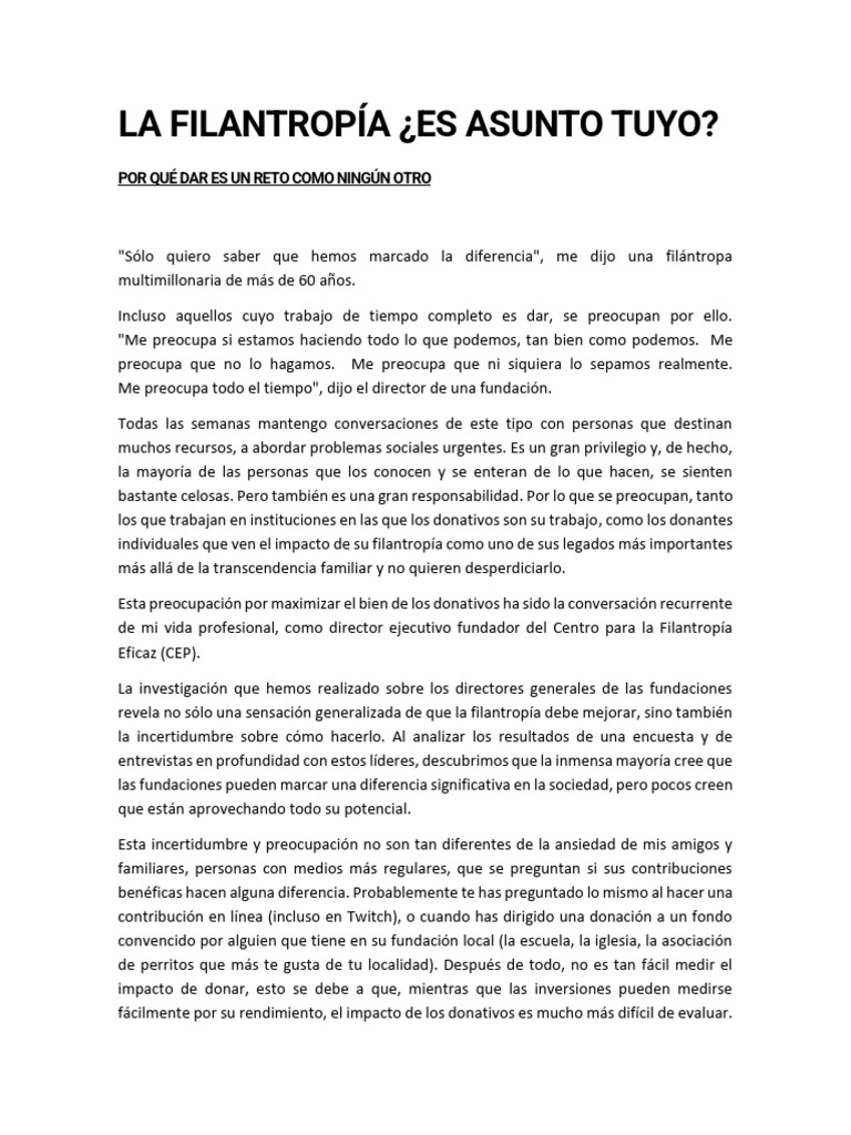 Filantropía Eficaz: Cómo Donar Bien | PDF | Filantropía