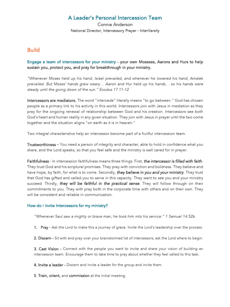 Connie Anderson - A Leaders Personal Intercession Team | PDF ...