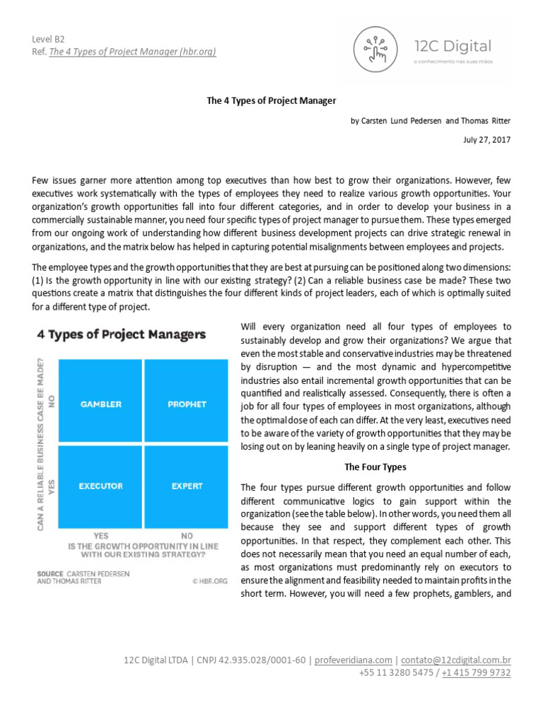 Four Types of Project Managers Explained | PDF