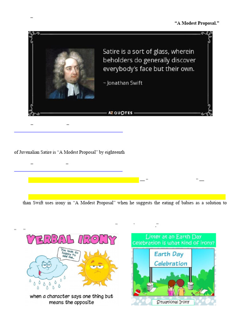 Satire and Analysis of A Modest Proposal | PDF | Satire | Irony