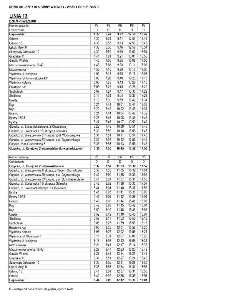 Linia 13 Od 01.01.2025 | PDF