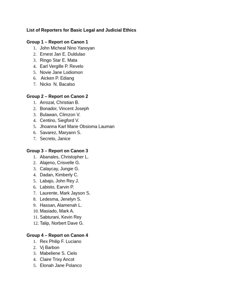 List-of-Reporters-for-Basic-Legal-and-Judicial-Ethics-1 | PDF