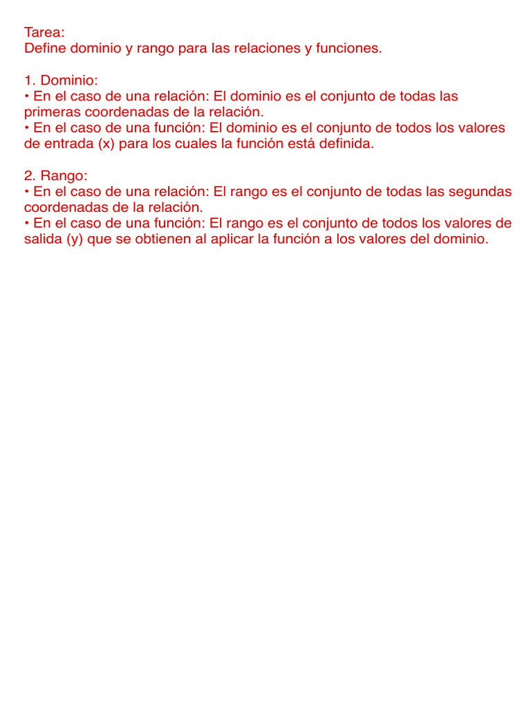 Definición de Dominio y Rango Tarea | PDF