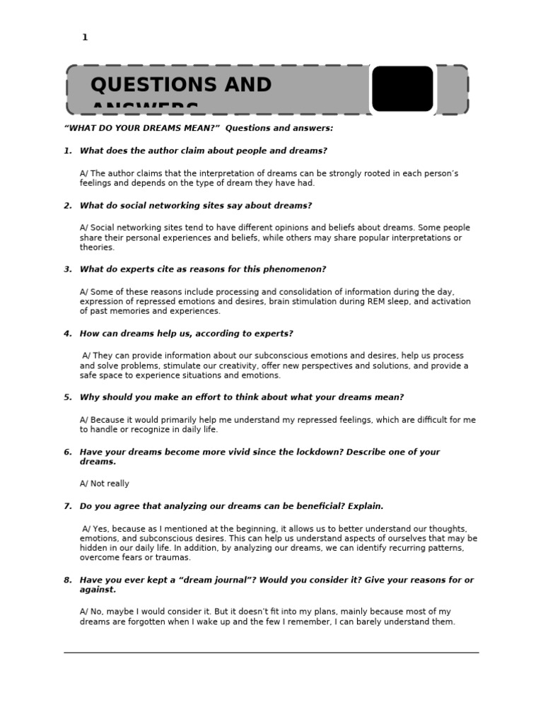 Activity of Jobs Qs and Answ | PDF | Dream | Psychiatry