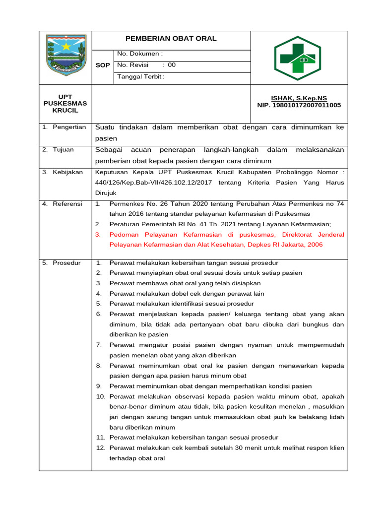 SOP pemberian obat oral | PDF