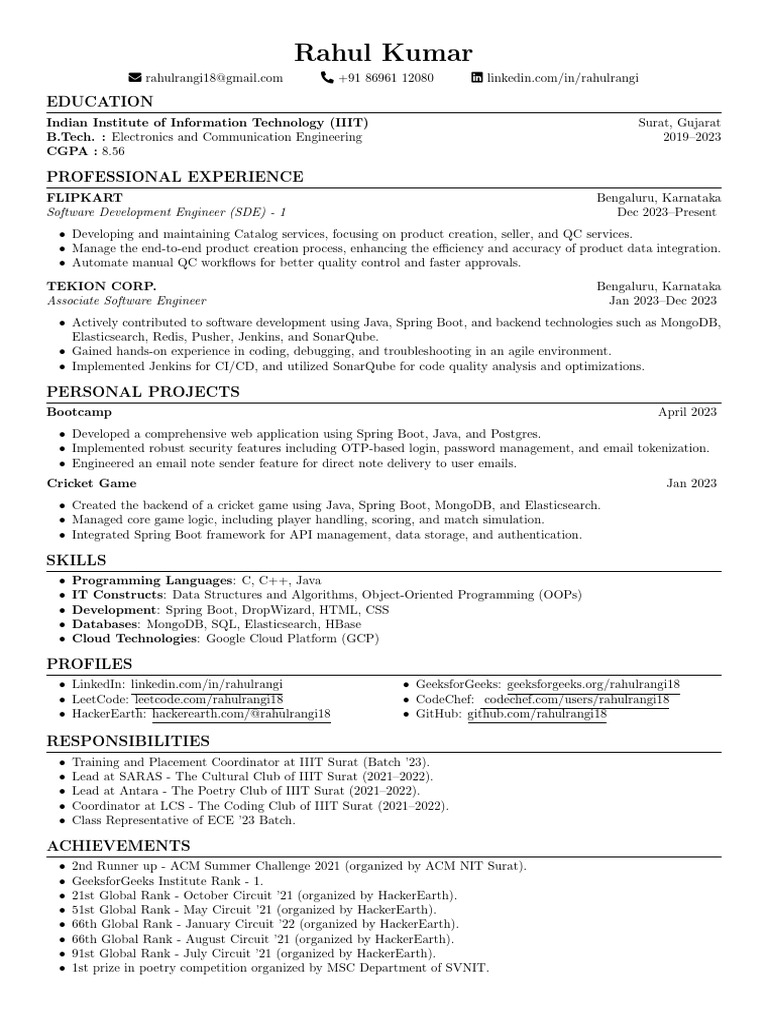 Rahul Kumar: Software Engineer Profile | PDF | Computer Programming | Software Development