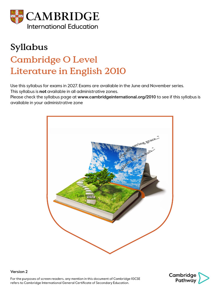 Cambridge O Level Literature Syllabus 2027 | PDF | Educational Assessment
