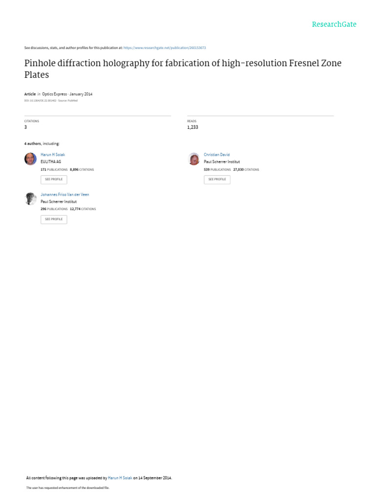 Pinhole Diffraction Holography For Fabrication of | PDF | Holography ...