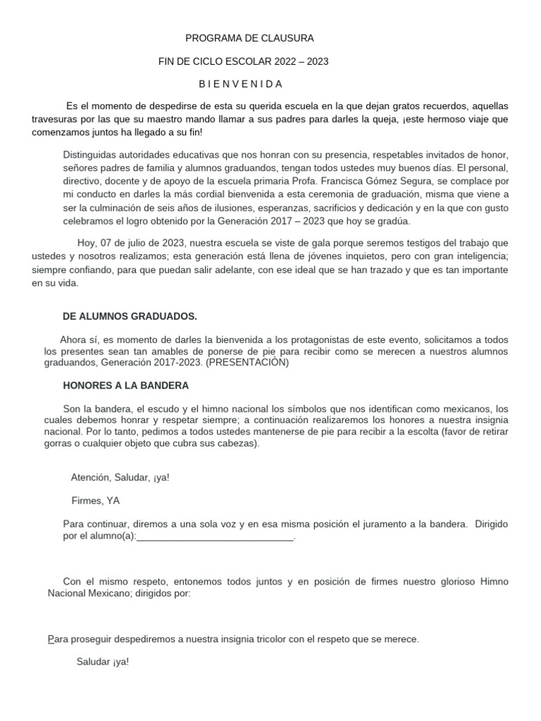 PROGRAMA DE CLAUSURA | PDF