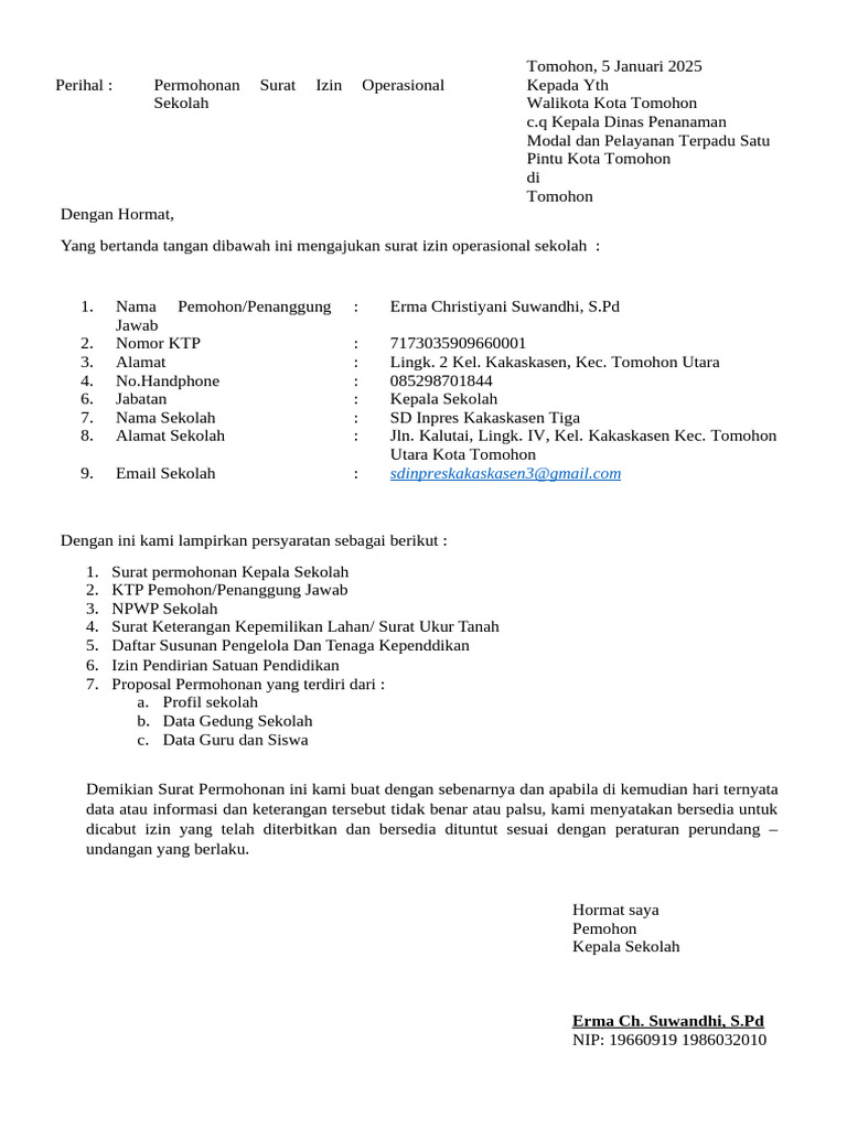 Berkas Ijin Operasional Sekolah 2025 | PDF